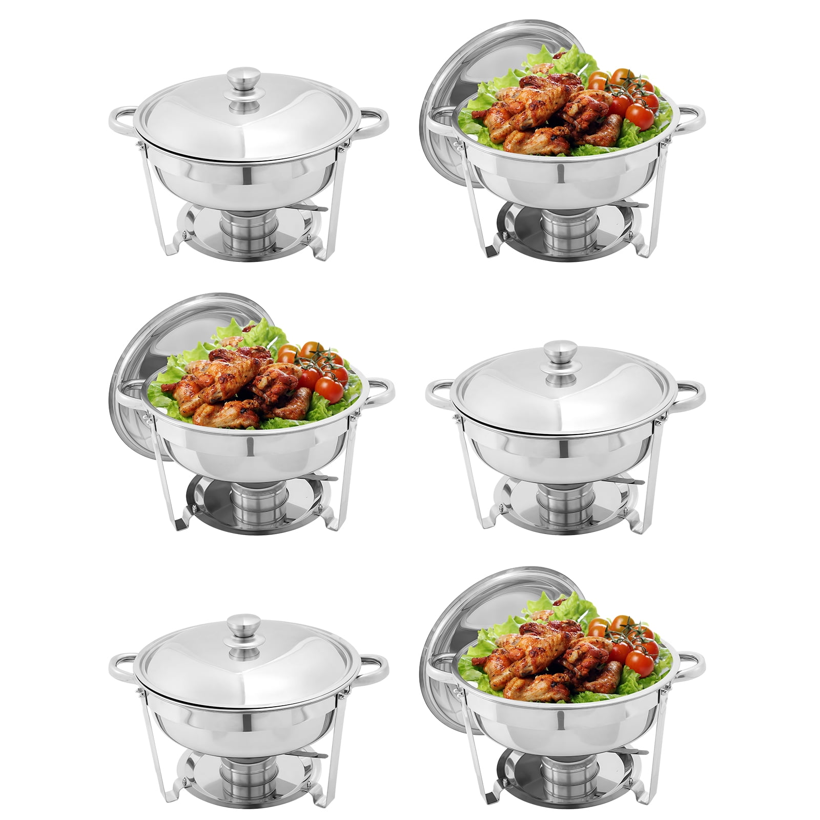 Jacgood 6 Pack Chafing Dish Buffet Set, 5QT Round Buffet Servers and Warmers Set, Silver ...