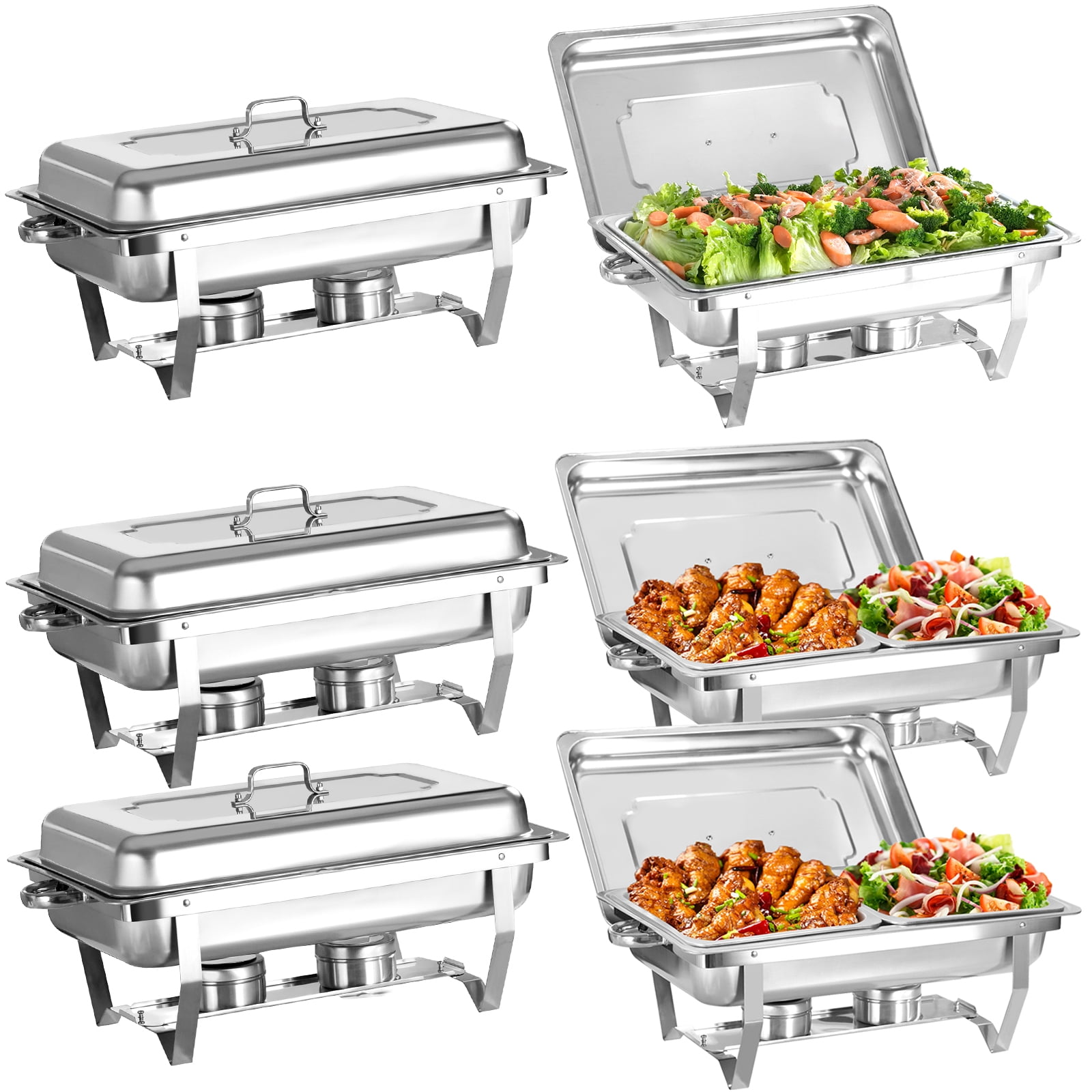 Jacgood 6 Pack Chafing Dish Rectangular half pan×4+full pan×2 Chafers Stainless Steel Catering ...