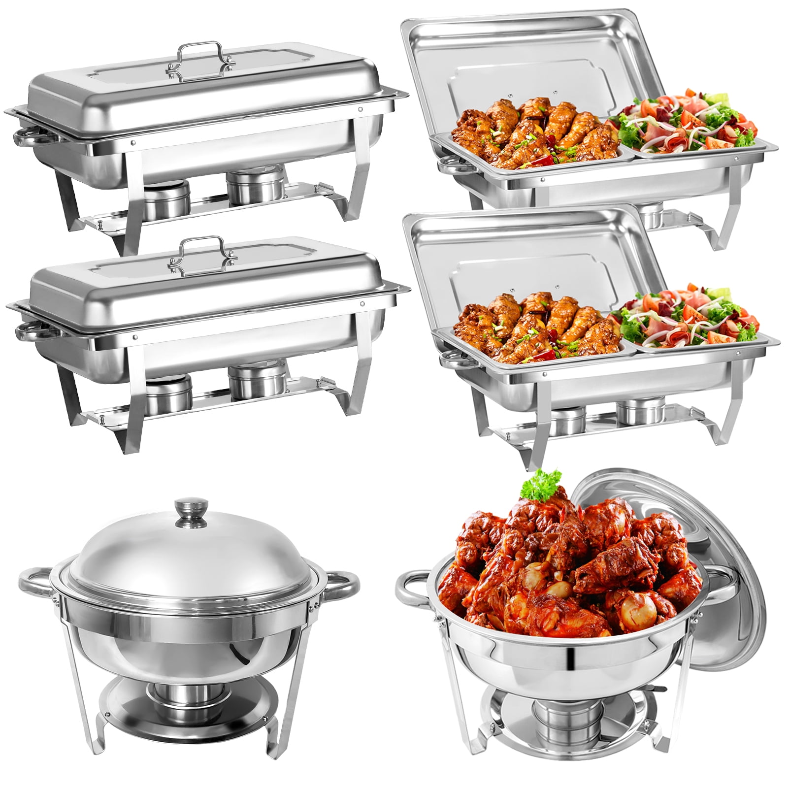 Jacgood 6 Pack Chafing Dish Round 6QT×2+Rectangular Half pan×4 Chafers ...