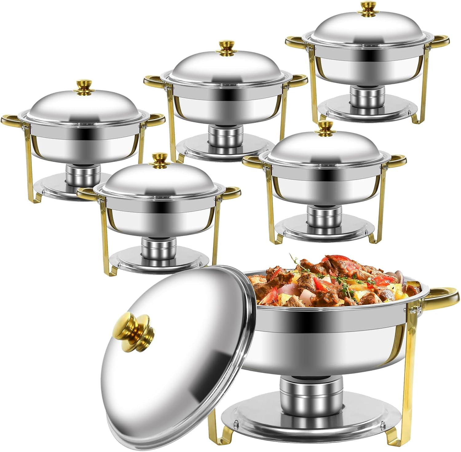 Jacgood 6 Pack Chafing Dishes for Buffet, Round Chafing Dishes 6QT for ...