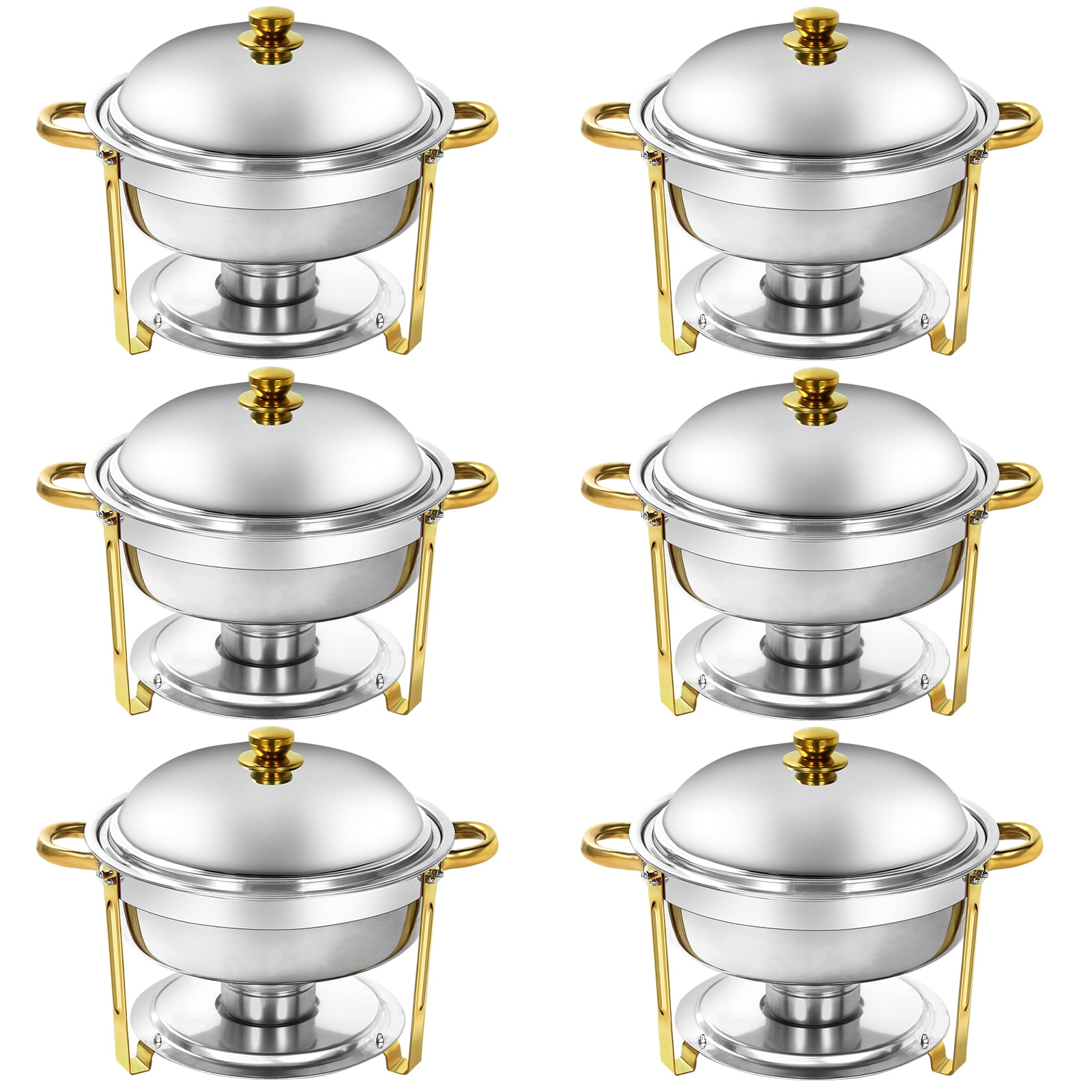 Jacgood 6 Pack Golden Round Chafing Dish Buffet Set, 6QT Round Buffet Servers and Warmers Set ...