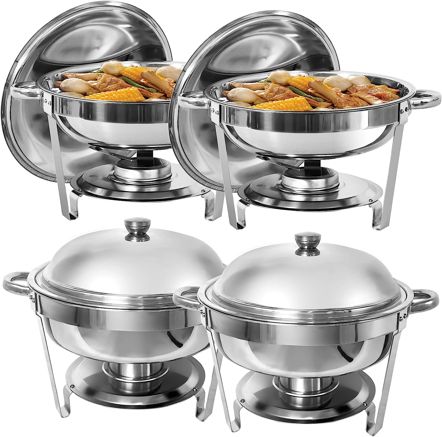 Jacgood 6 Qt Stainless Steel Chafing Dish Buffet Set, 4 Pack Round ...