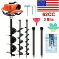 Jacgood 62cc 2 Stroke Petrol Gas Powered Post Hole Digger with 3 Auger Drill Bits for Yard Soil ...