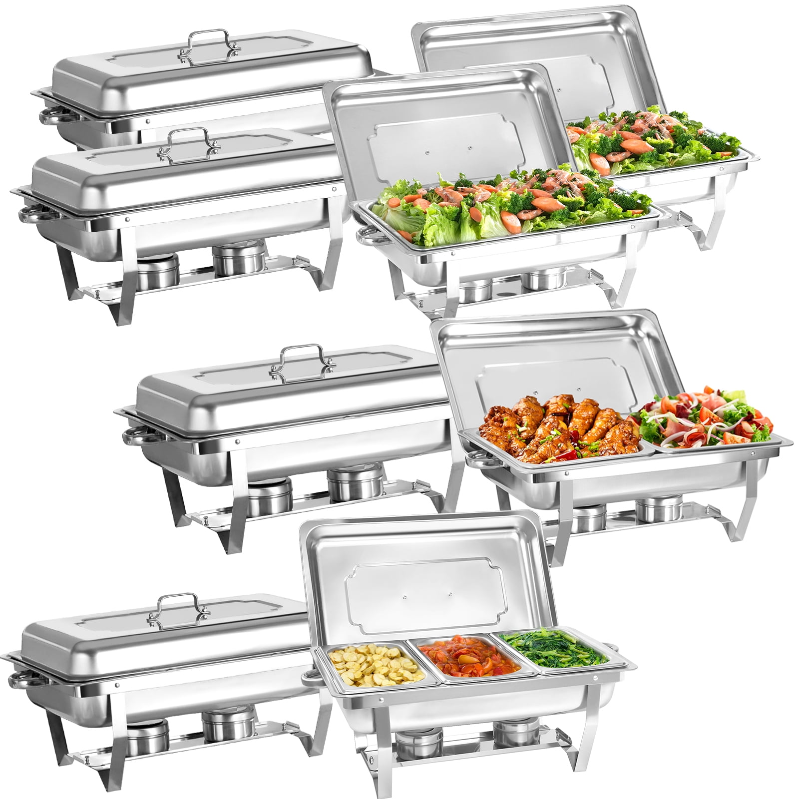Jacgood 8 Pack Chafing Dish Rectangular Full Pan×4+Half Pan×2+1/3 Pan×2 ...