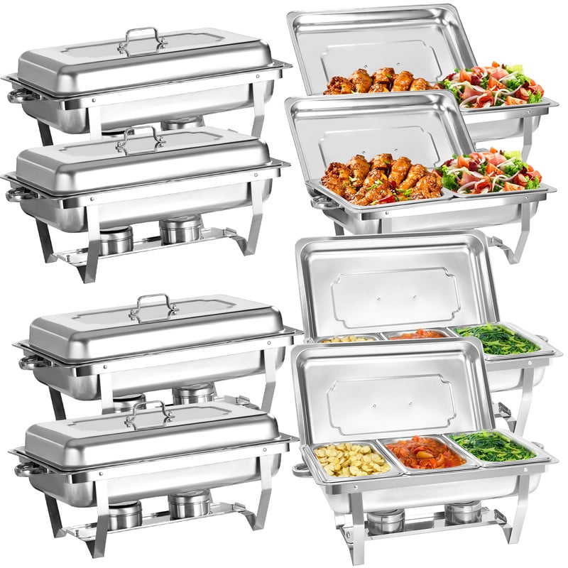Jacgood 8 Pack Chafing Dish Rectangular Half Pan×4+1/3 Pan×4 Chafers ...