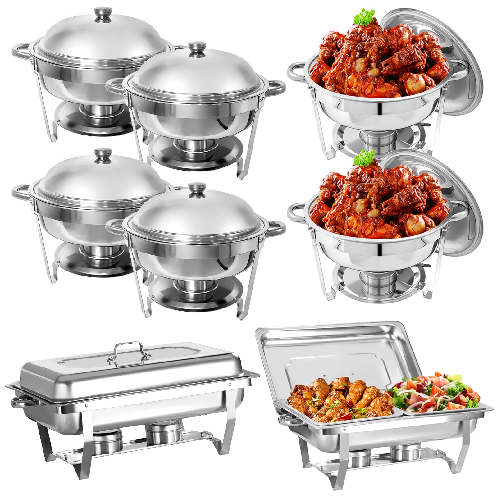 Jacgood 8 Pack Chafing Dish Round 6QT×6+Rectangular 8QT Half Pan×2 ...