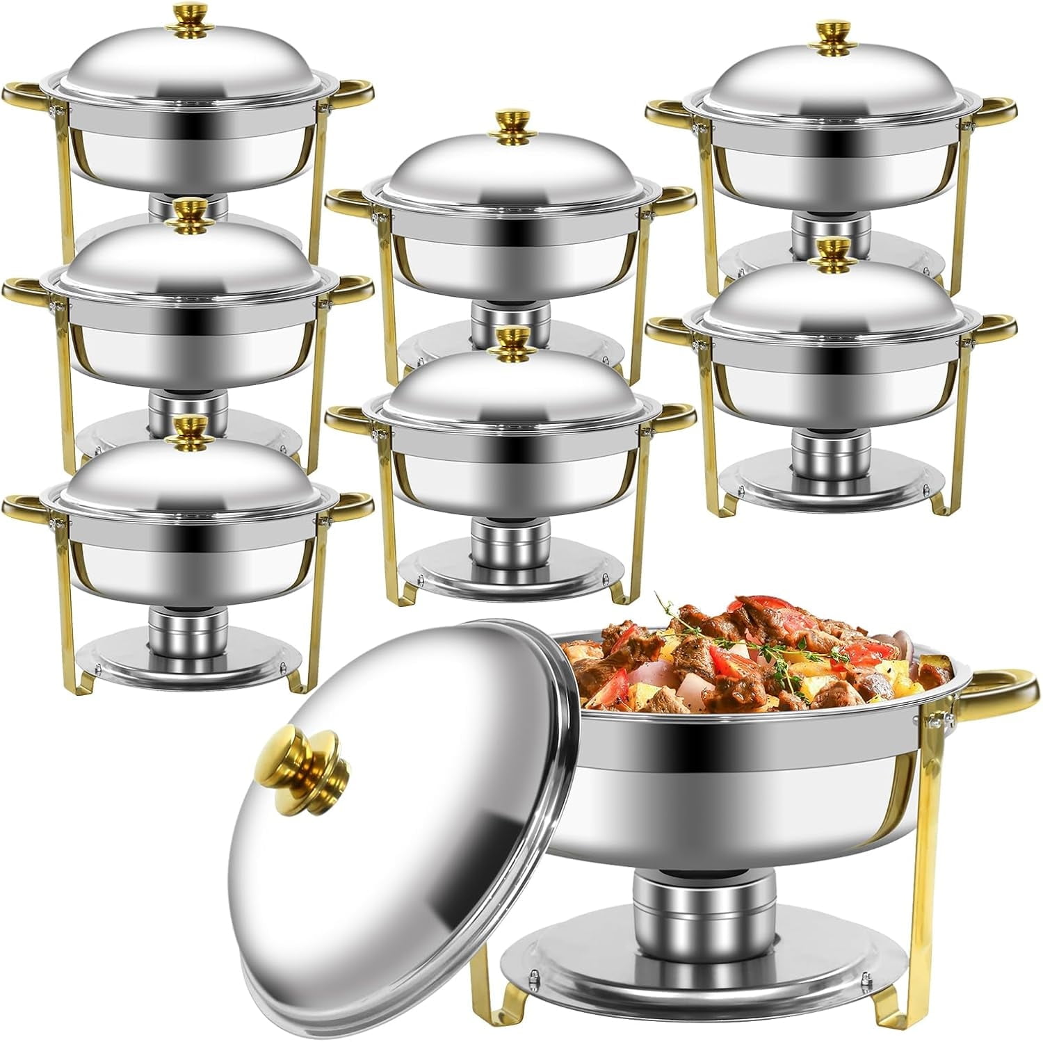 Jacgood 8 Pack Chafing Dishes for Buffet, Round Chafing Dishes 6QT for Buffet Silver Stainless ...