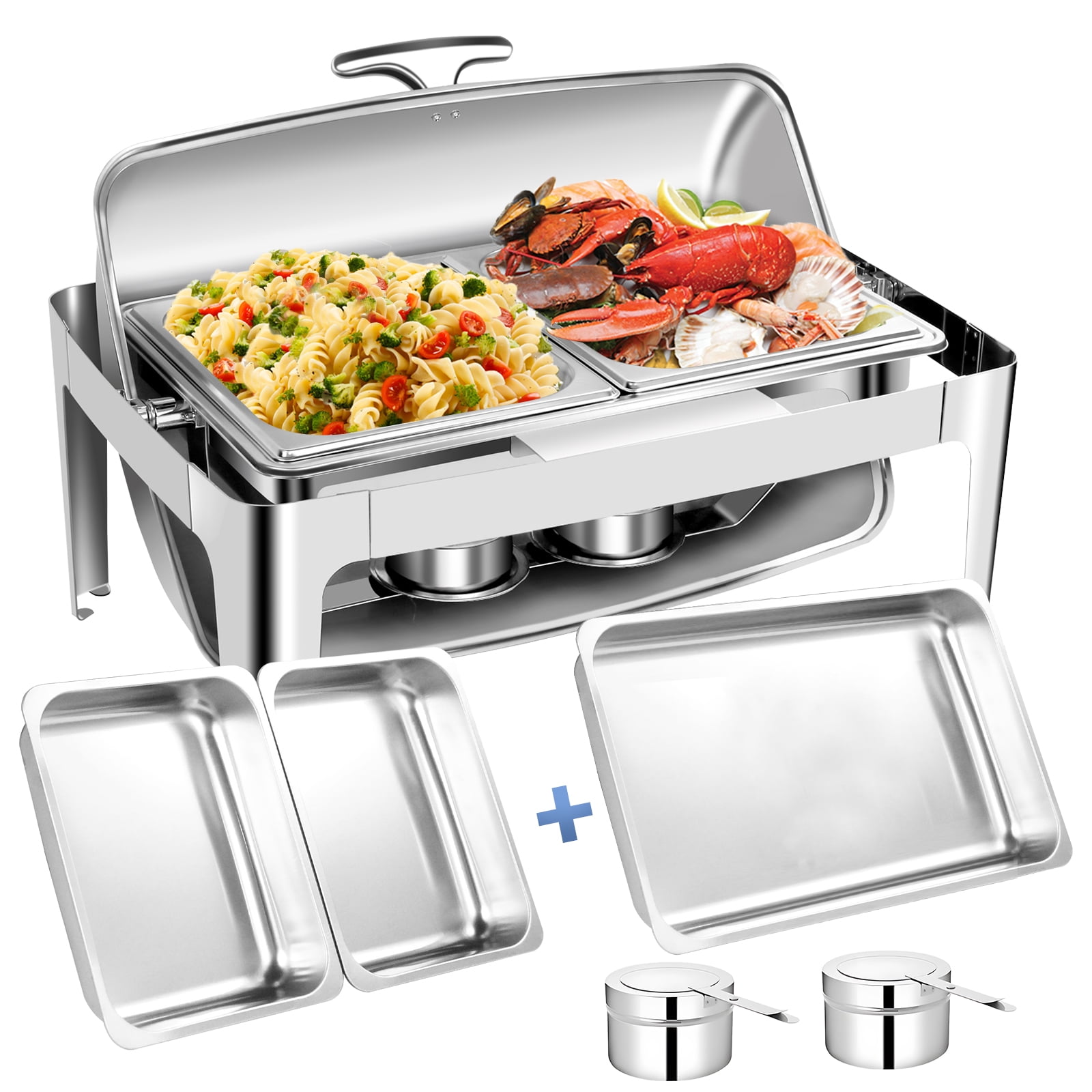 Jacgood 9.5 Quart Roll Top Chafing Dish Buffet Set Stainless Steel 1 PACK Silver Chafing Dish ...