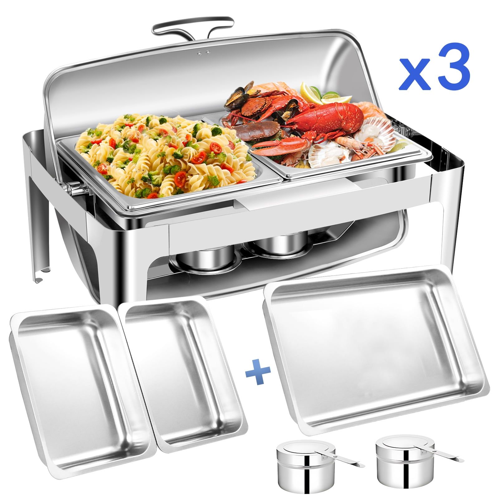 Jacgood 9.5 Quart Roll Top Chafing Dish Buffet Set Stainless Steel 3 ...