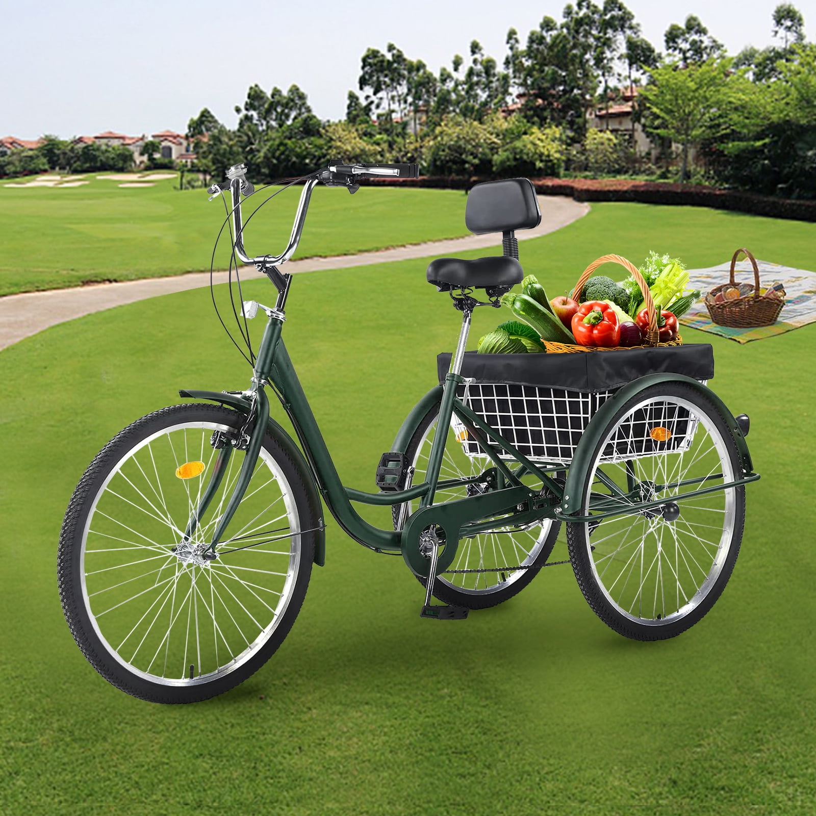 "Jacgood 26"" Three Wheel Adult Tricycle with Basket, 7-Speed ...