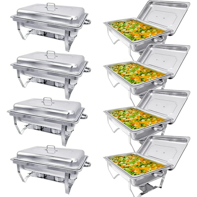 Jacgood 8Qt Stainless Steel Chafing Dish Set, 8 Pack Full Size Rectangular Warmers for Catering ...