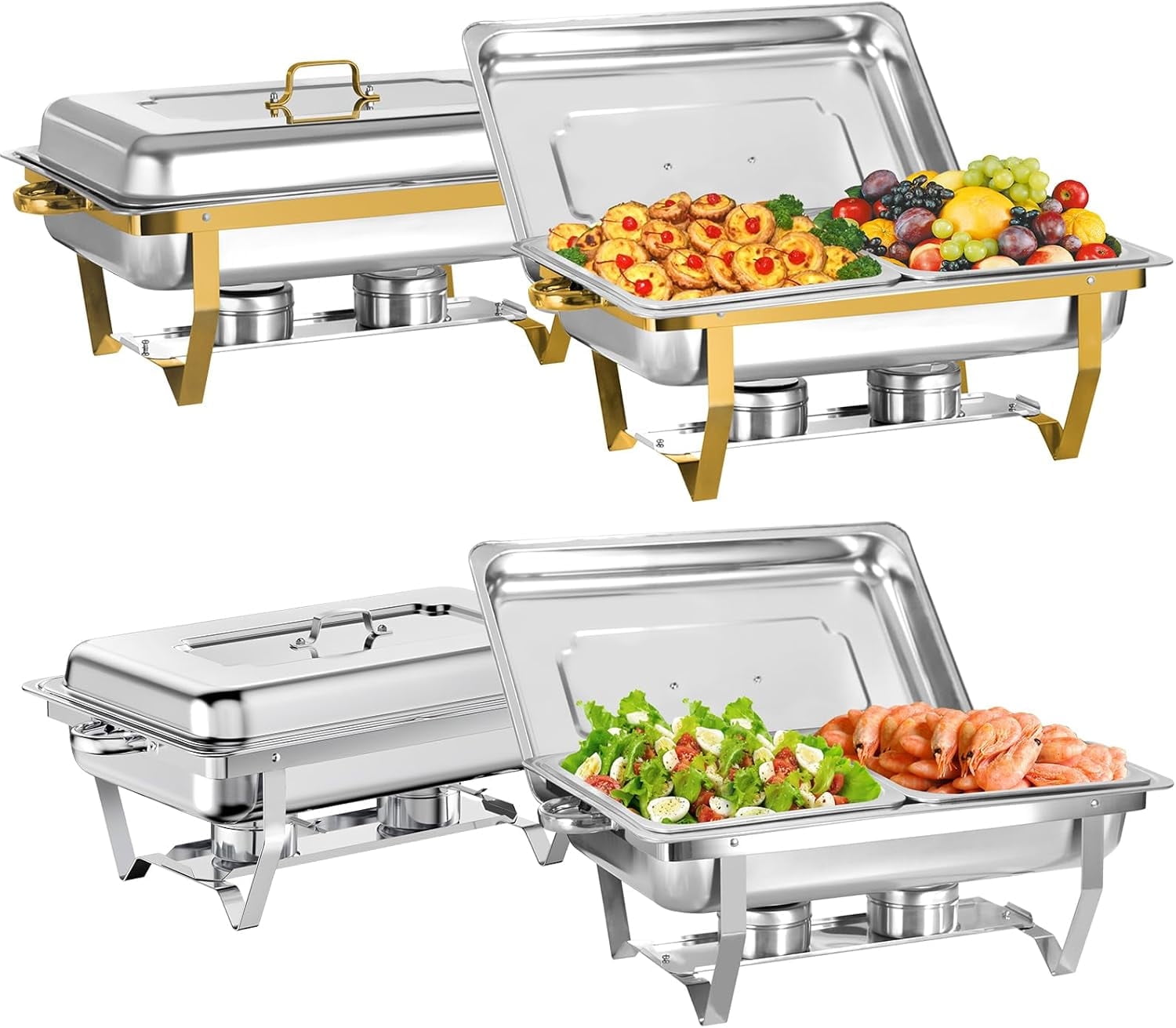 Jacgood Chafing Dish Buffet Set 4 Pack 1/2 Pan, 8QT Rectangular 2 Gold ...