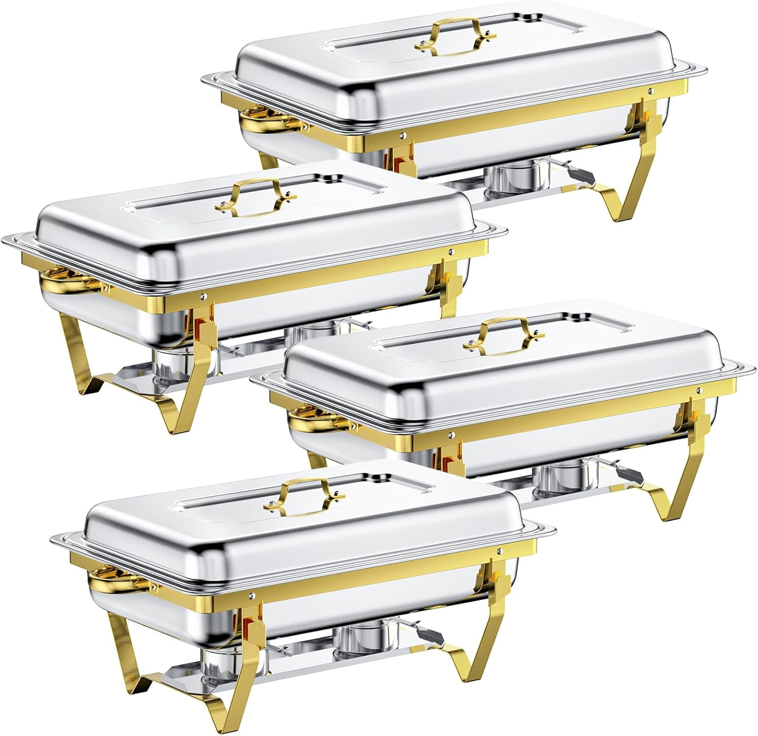 Jacgood Chafing Dish Buffet Set 4 Pack 8QT Gold Stainless Steel Food Warmer Chafer Complete Set ...