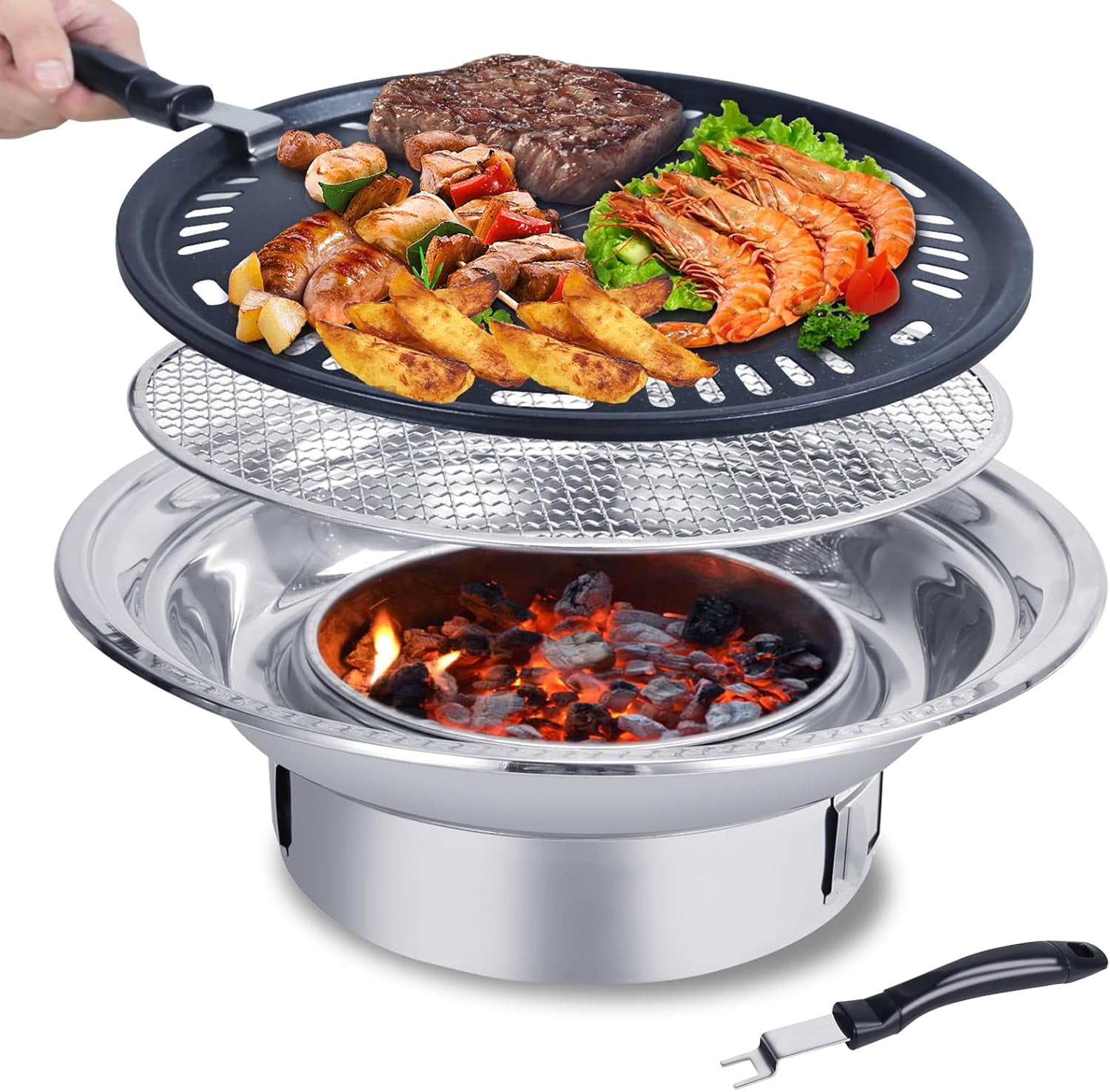 Jacgood Charcoal Grill, Portable Barbecue Grill Stainless Steel, Non ...