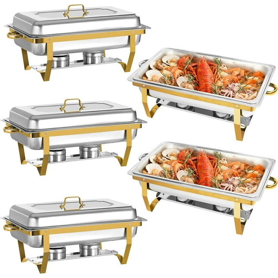 Jacgood Gold Chafing Dishes for Buffet 9QT, 5 Pack Food-Grade Stainless ...
