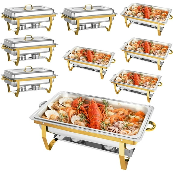 Jacgood Gold Chafing Dishes for Buffet 9QT, 9 Pack Food-Grade Stainless ...