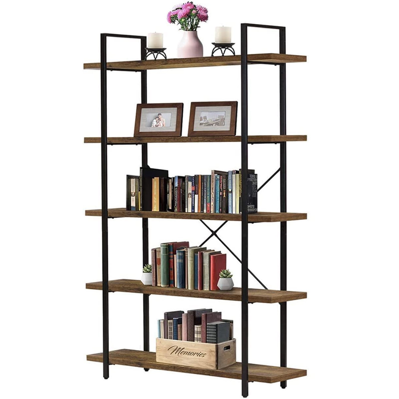 Jacgood Industrial 5 Tier Bookshelf, 70" Tall Freestanding Open Book ...