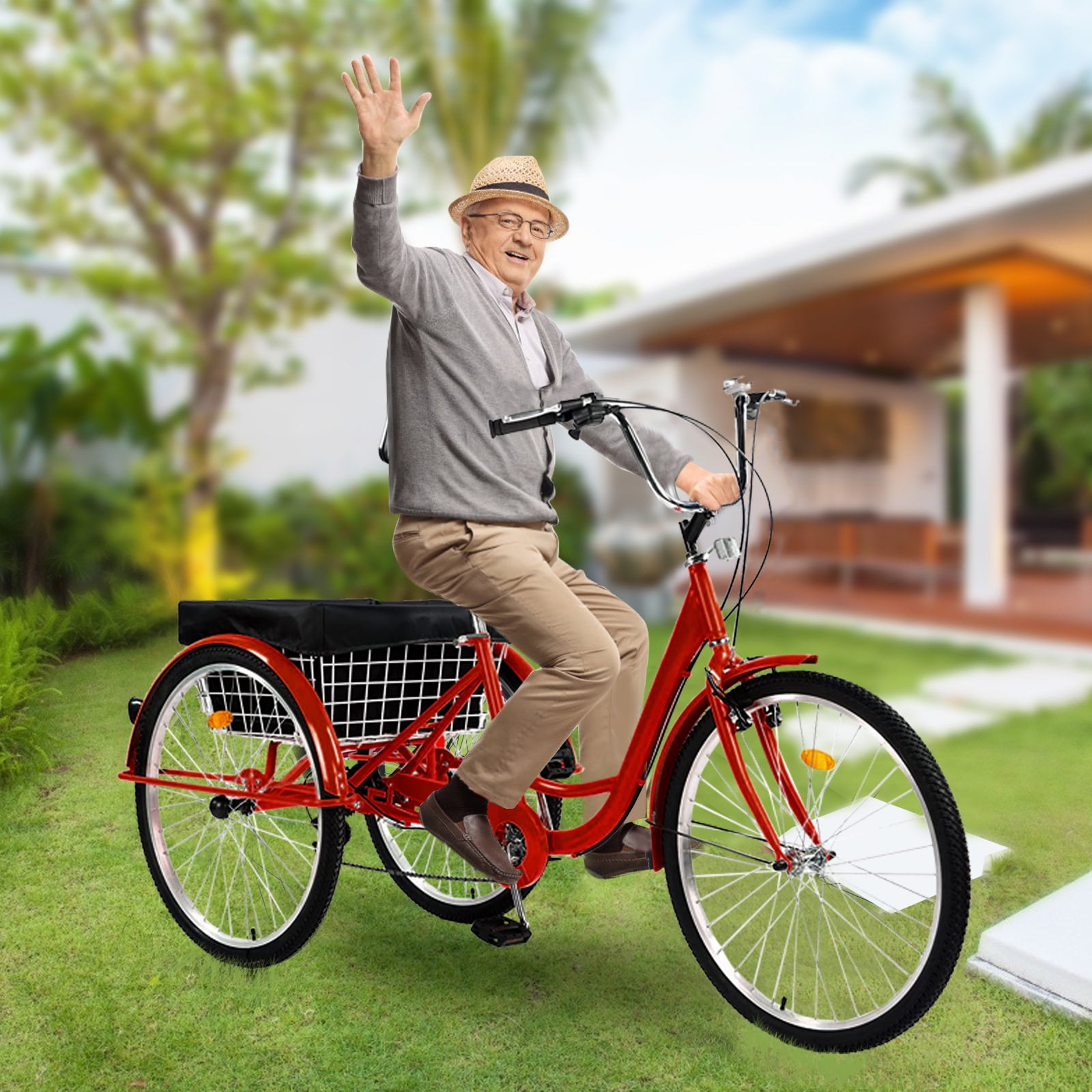 "Jacgood 26"" 7-Speed Adult Tricycle with Adjustable Paddle, Large ...