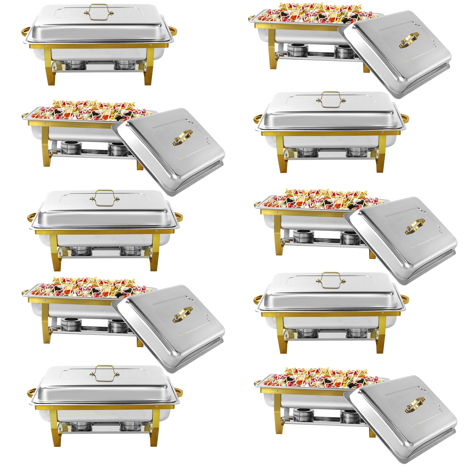 Jacgood Rectangle Golden Chafing Dish Buffet Set, 8Qt 10 Pack Full Pan ...