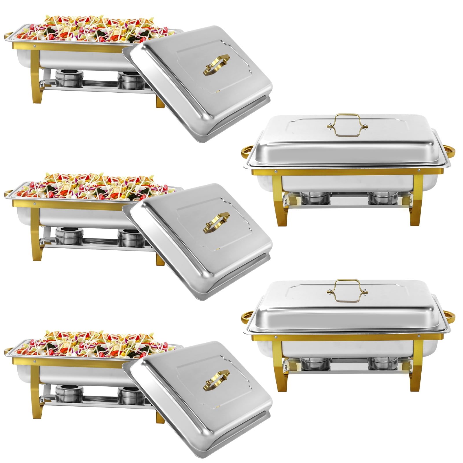 Jacgood Rectangle Golden Chafing Dish Buffet Set, 8Qt 5 Pack Full Pan ...