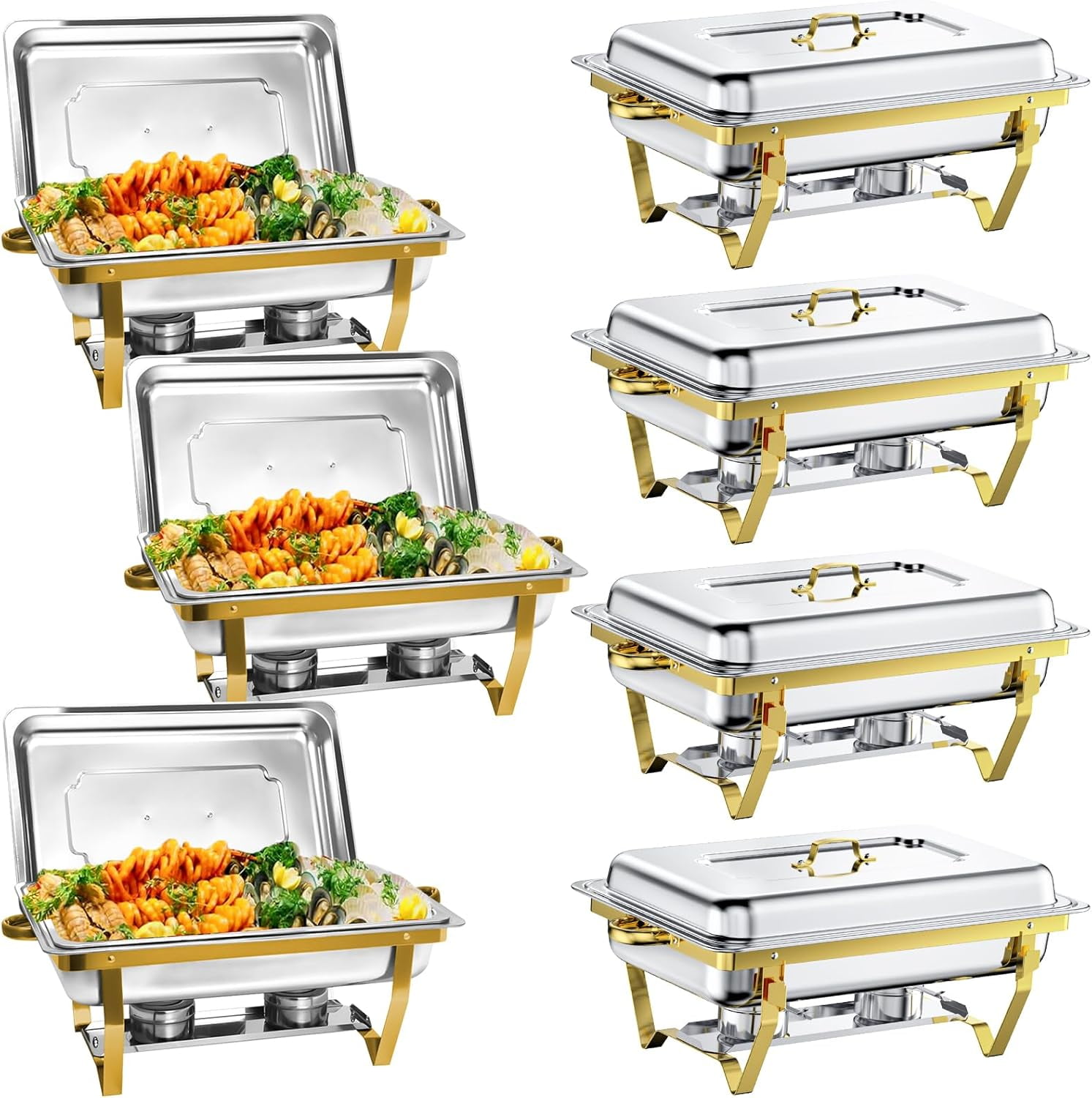 Jacgood Rectangle Golden Chafing Dish Buffet Set, 8Qt 7 Pack Full Pan ...