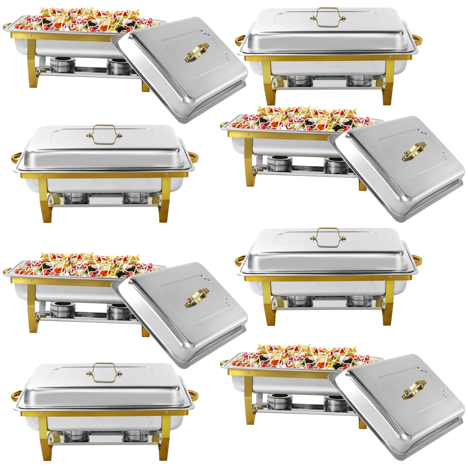 Jacgood Rectangle Golden Chafing Dish Buffet Set, 8Qt 8 Pack Full Pan ...