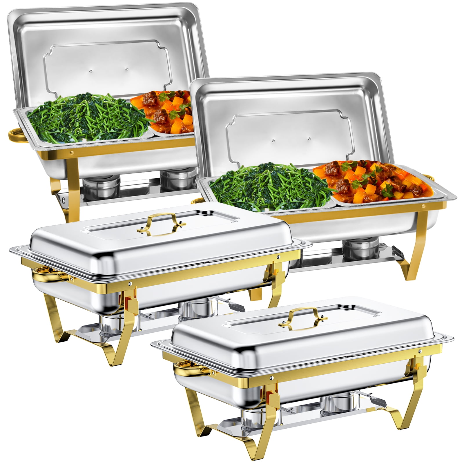 Jacgood Rectangle Golden Chafing Dish Buffet Set Half Pan, 8Qt 4 Pack ...