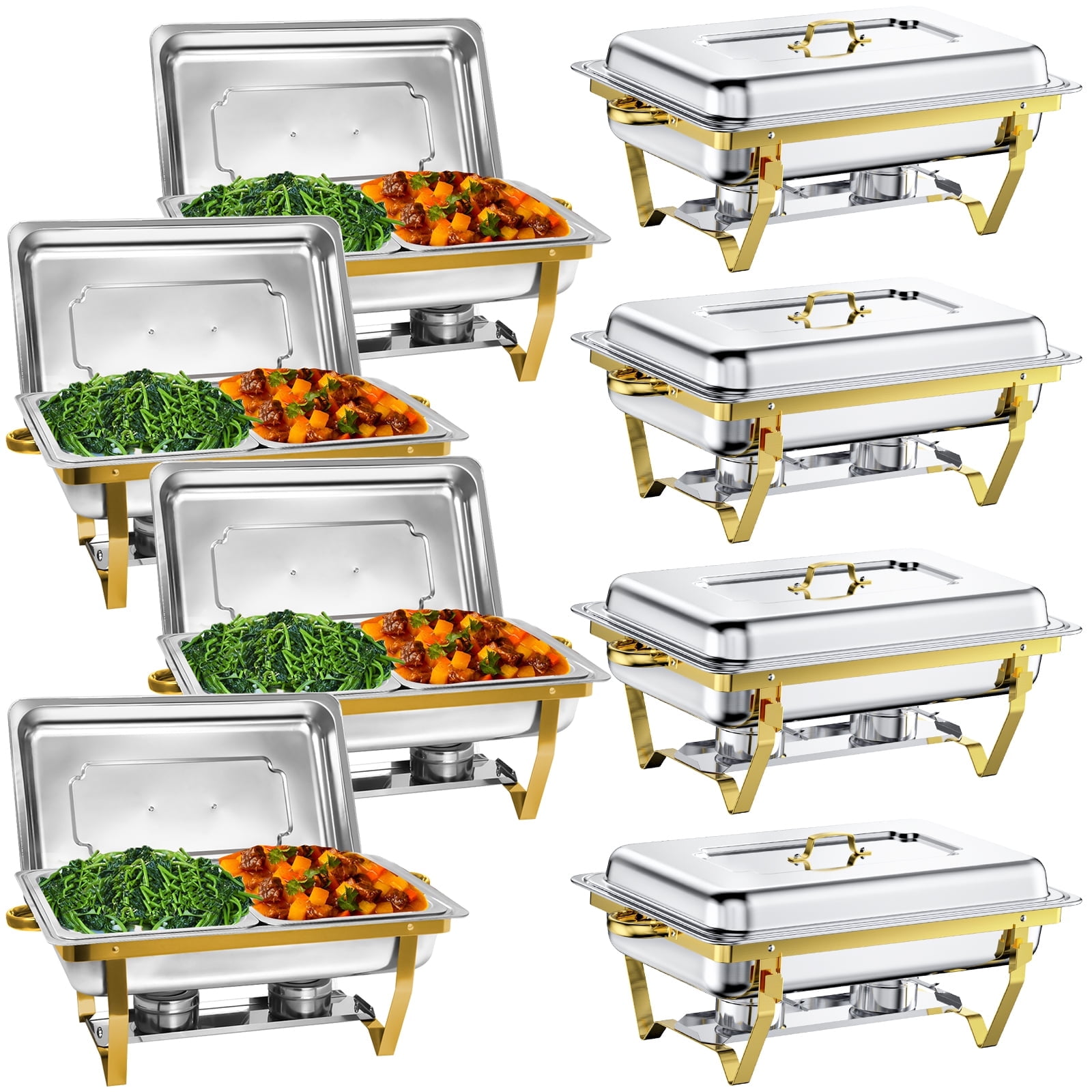 Jacgood Rectangle Golden Chafing Dish Buffet Set Half Pan, 8Qt 8 Pack ...