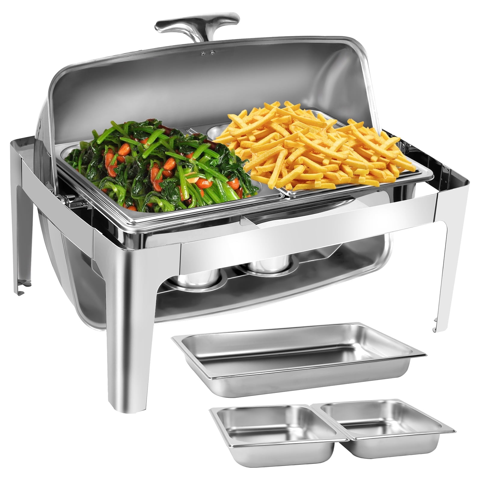 Jacgood Rectangular Roll Top Chafing Dish Buffet Set,1 Full Size & 2 ...