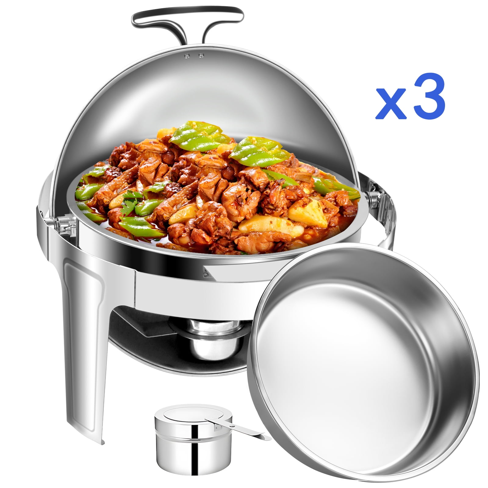 Jacgood Roll Top Chafing Dish Buffet Set 3 PACK, 6.3 Qt Stainless Steel ...