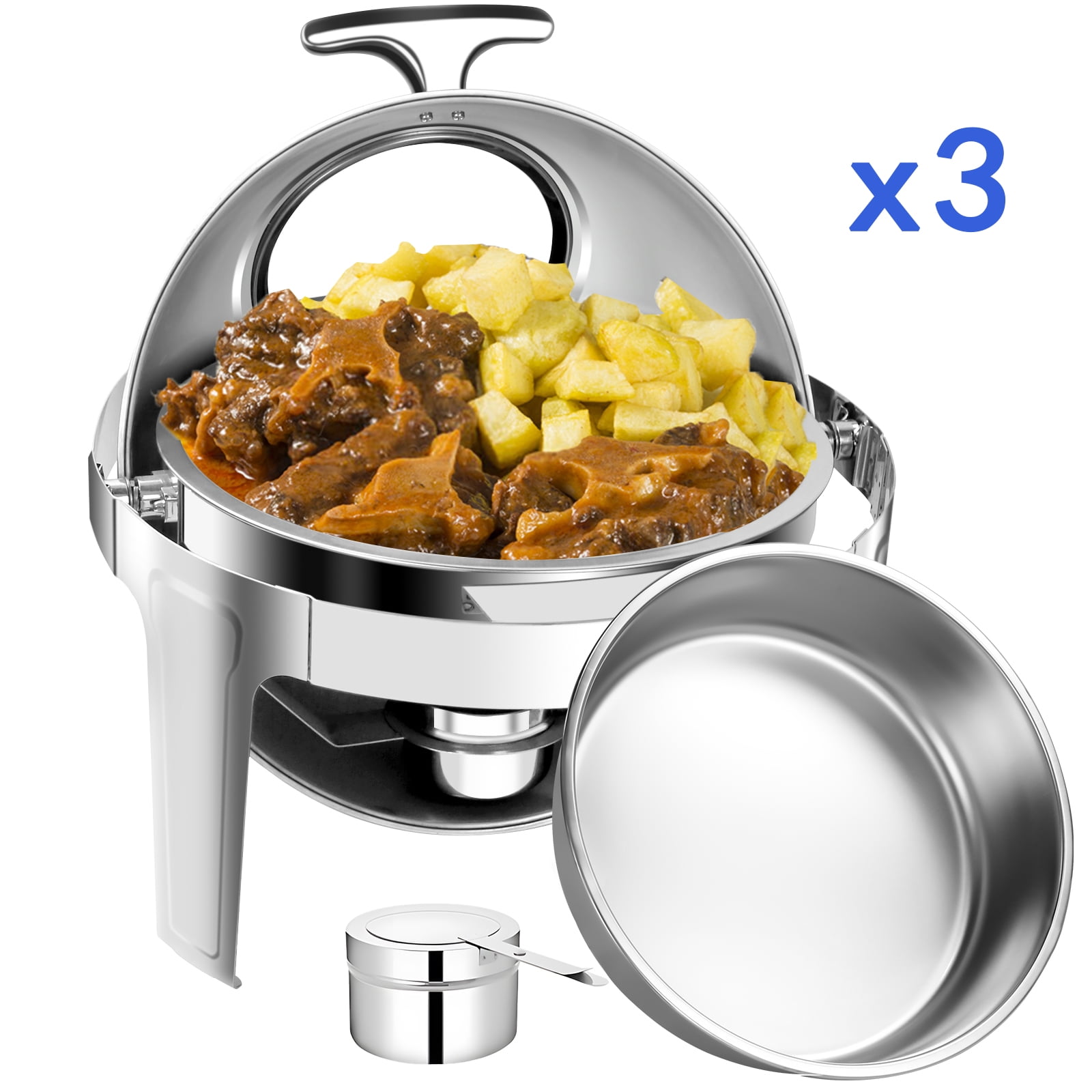 Jacgood Roll Top Chafing Dish Buffet Set with Glass Window 3 PACK, 6.3 ...