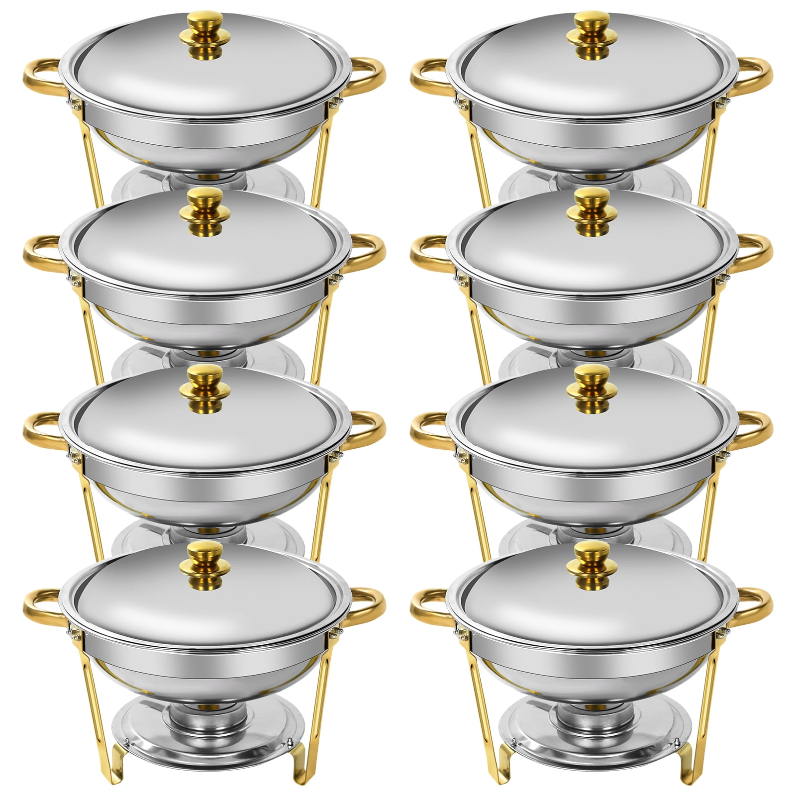 Jacgood Round Golden Chafing Dish Buffet Set, 5Qt 8 Pack Stainless ...