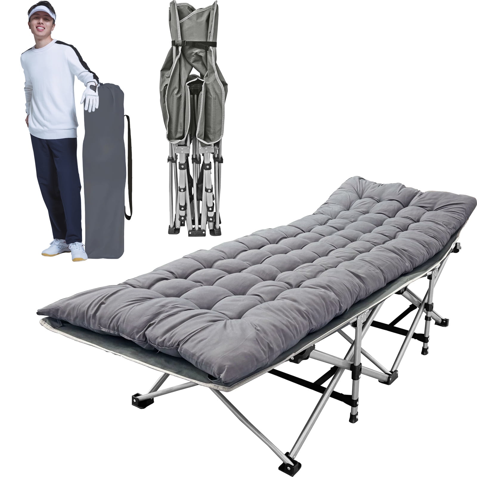 Jacgood XL Folding Camping Cot, Extra Wide Bed, Thick Cushioned Mattress, Portable Guest Cot ...