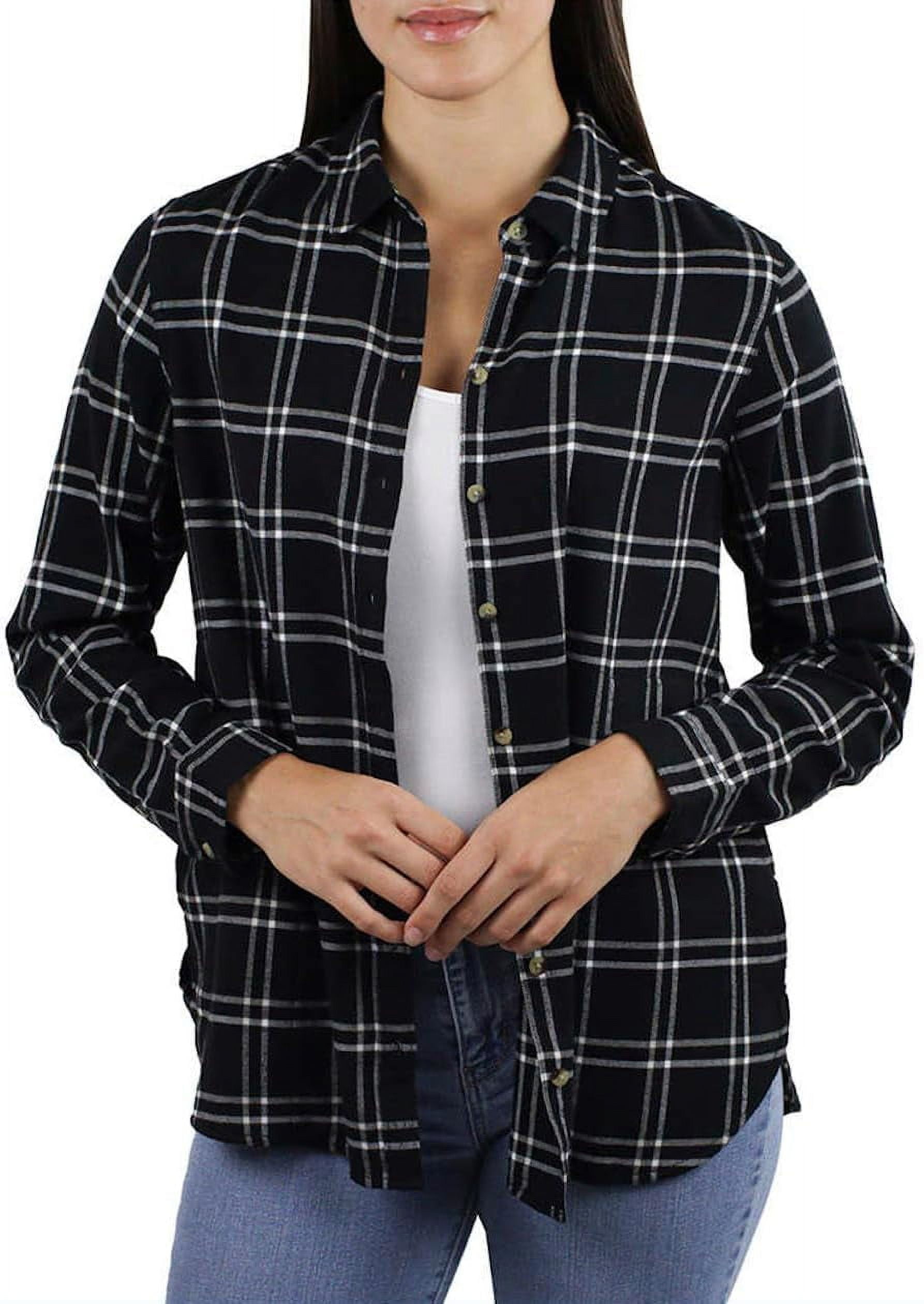 Jachs Girlfriend Women's Super Soft Feel Flannel Shirt (Black,S ...