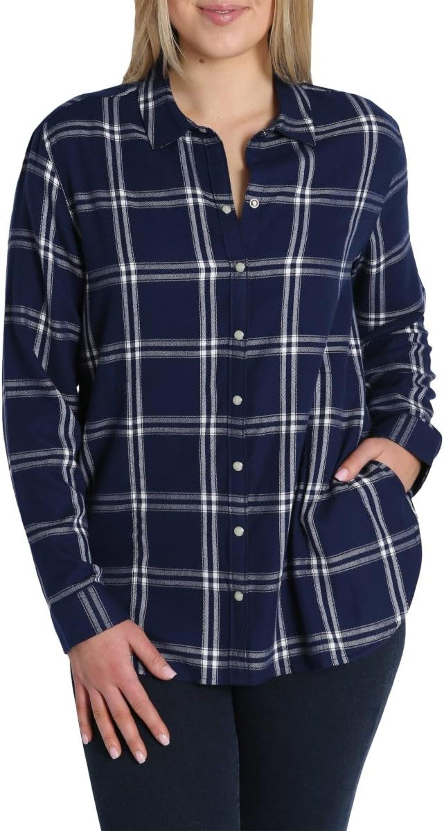Jachs Girlfriend Women's Super Soft Feel Flannel Shirt (Blue, Medium ...