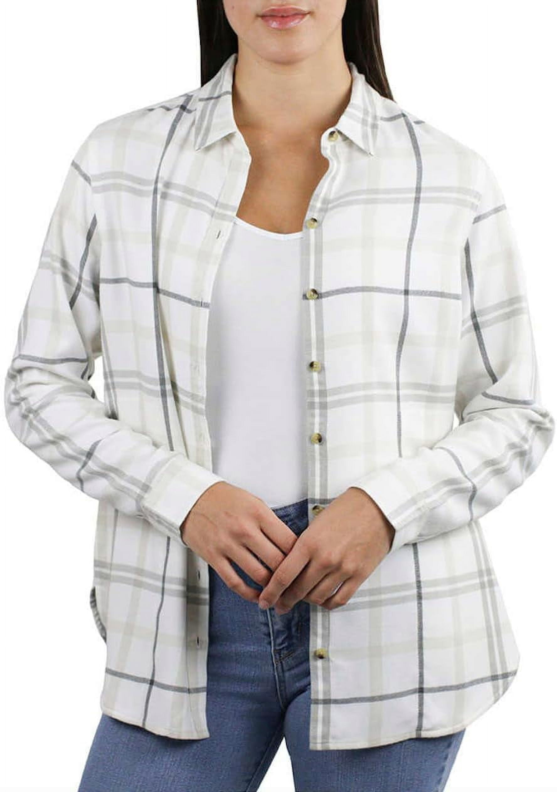 Jachs Girlfriend Women's Super Soft Feel Flannel Shirt (White,XXL ...