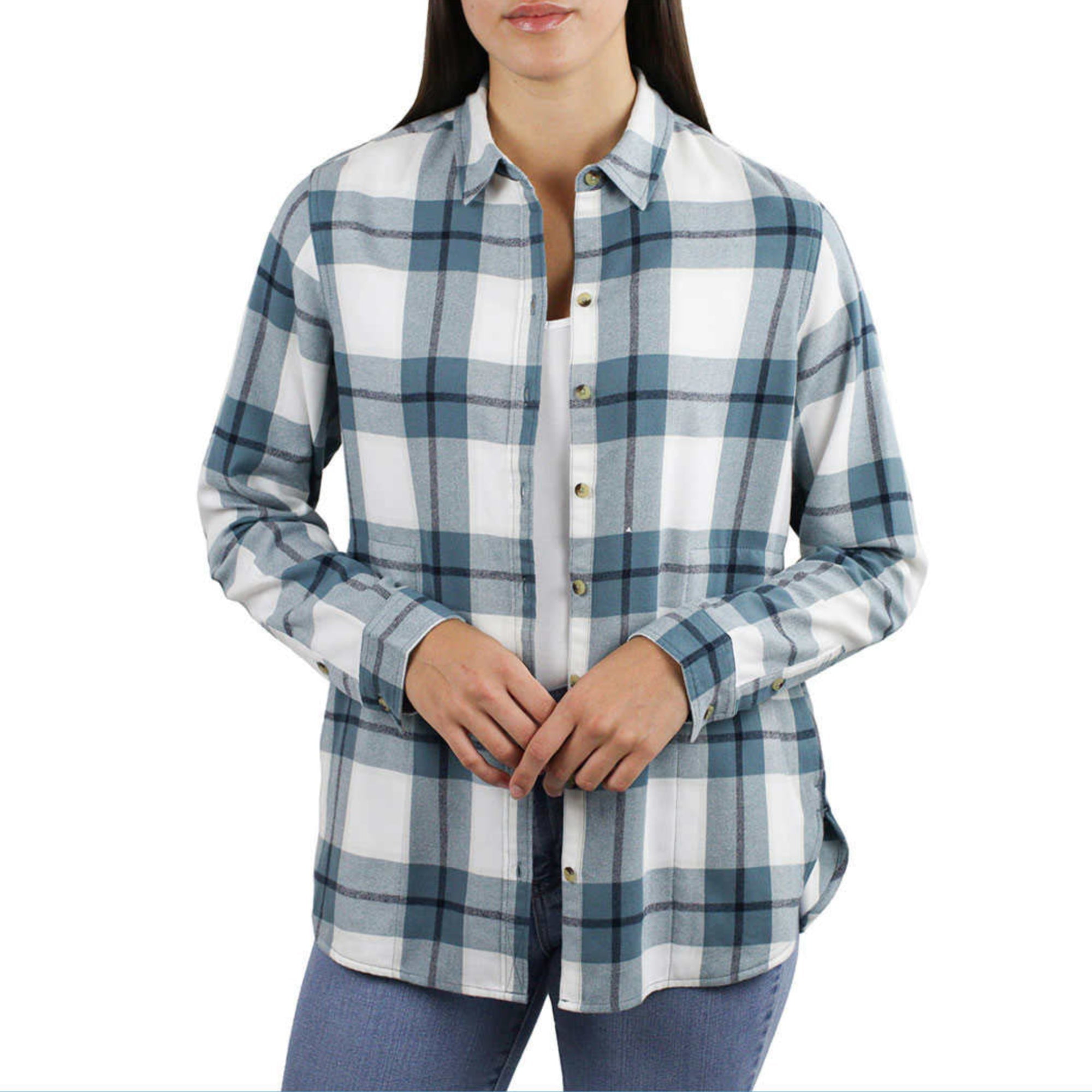 Jachs Girlfriend Women's' Super Soft Flannel Side Pockets Button Front ...