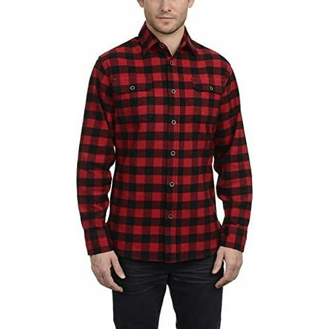 Jachs Men's Rugged Classic Brawny Red Plaid Flannel Shirt Size Medium ...