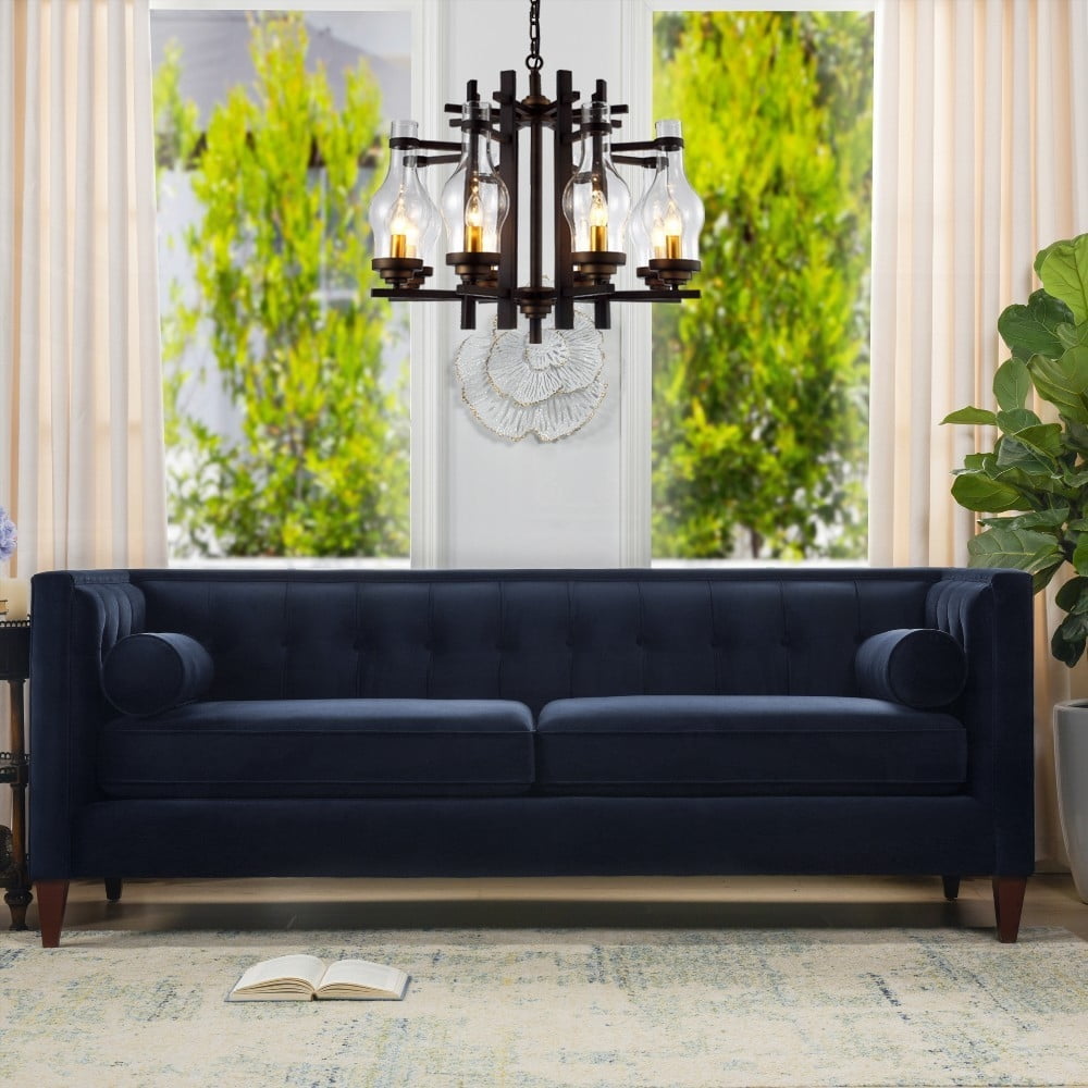 Jack 84" Modern Tuxedo Sofa with Key Features | Dark Navy Blue Velvet - Walmart.com