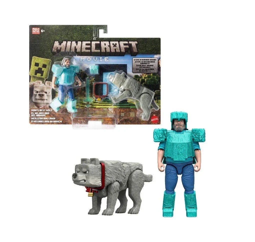 Jack Black as Steve & Wolf | 4" Minecraft Movie 2-Pack Action Figures ...