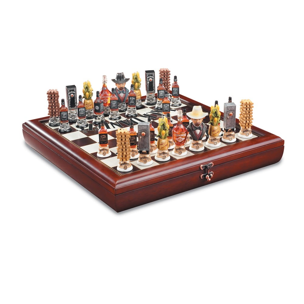 Jack Daniel's Hand Finished Wooden Lynchburg Chess Set with Cast Resin ...