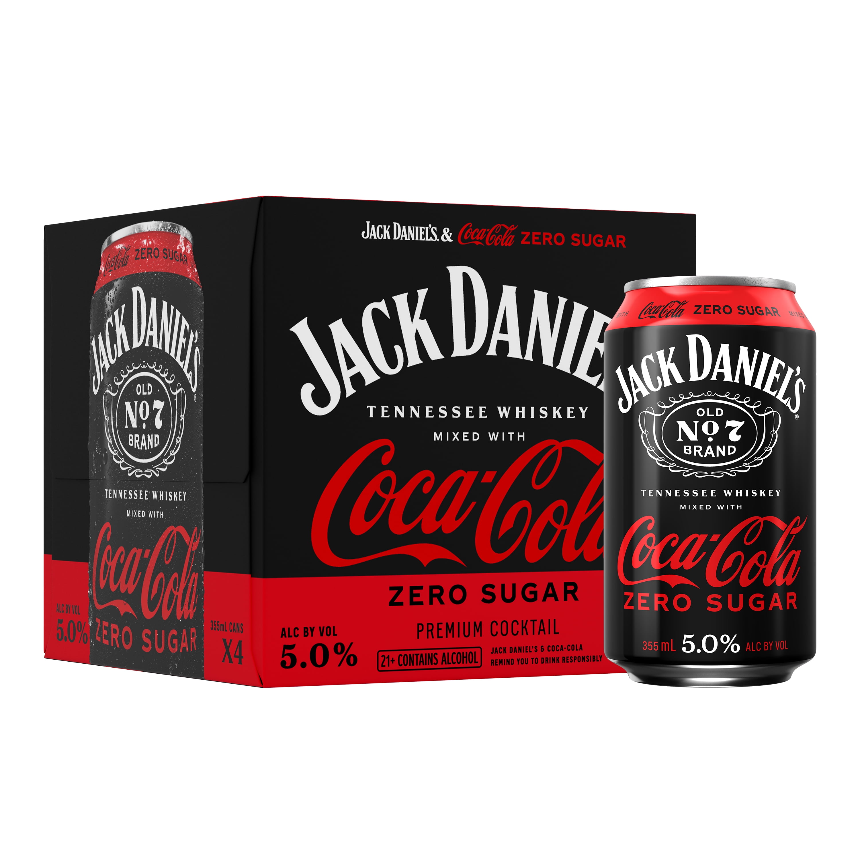 Jack Daniel's Tennessee Whiskey & Coca-Cola Zero Sugar RTD 355mL 4pk ...