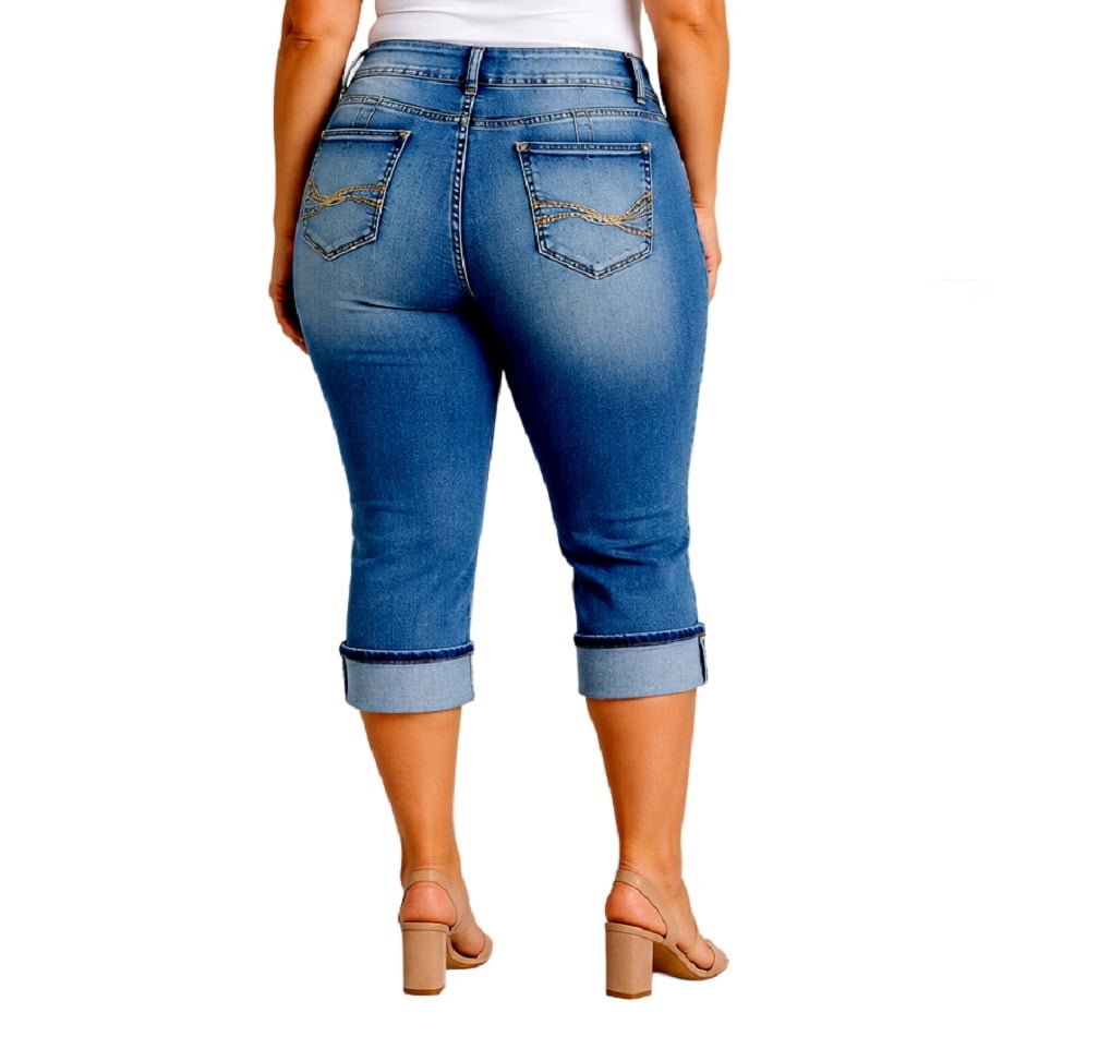 Jack David Women's Plus Size Blue Capri Jeans, Stretch, High Waist ...