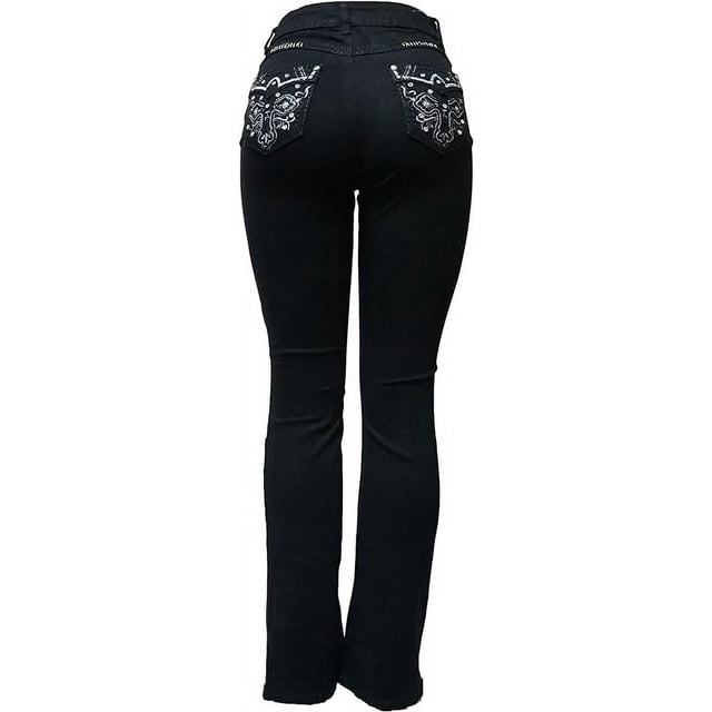 Jack David H&Y Rhinestone Studded Denim Bootcut Flap Pocket Jeans ...
