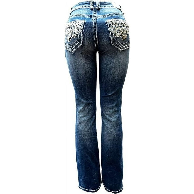 Jack David/H&Y Women's Rhinestone Bootcut Stretchy Denim Jeans Pants ...