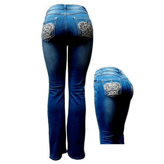 Jack David H&Y Women's Rhinestone Mid Rise Bootcut Stretchy Denim Jeans ...