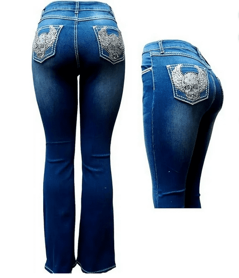 Jack David H&Y Women's Rhinestone Mid Rise Bootcut Stretchy Denim Jeans ...