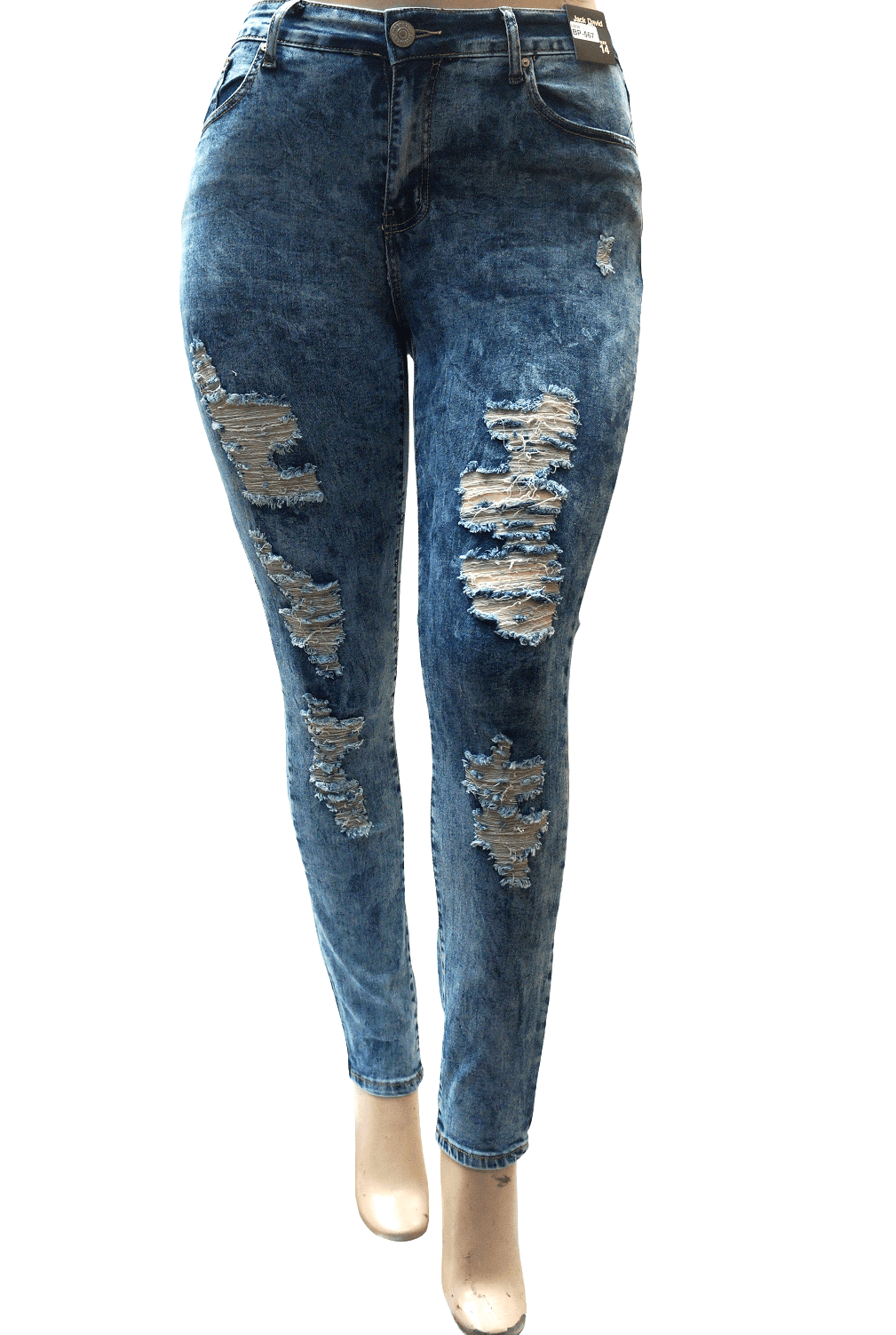 Jack David Plus Size Women's Distressed Ripped Skinny Denim Jeans with ...