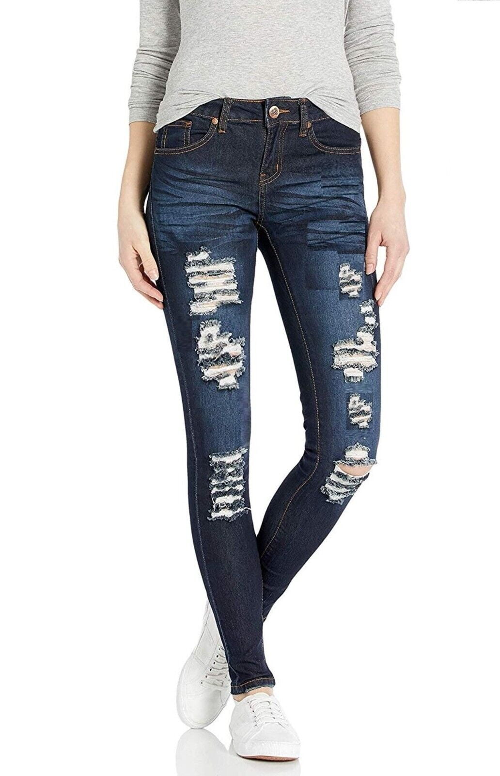 Jack David Premium Blue Denim Stretch Jeans Destroy Skinny Ripped ...