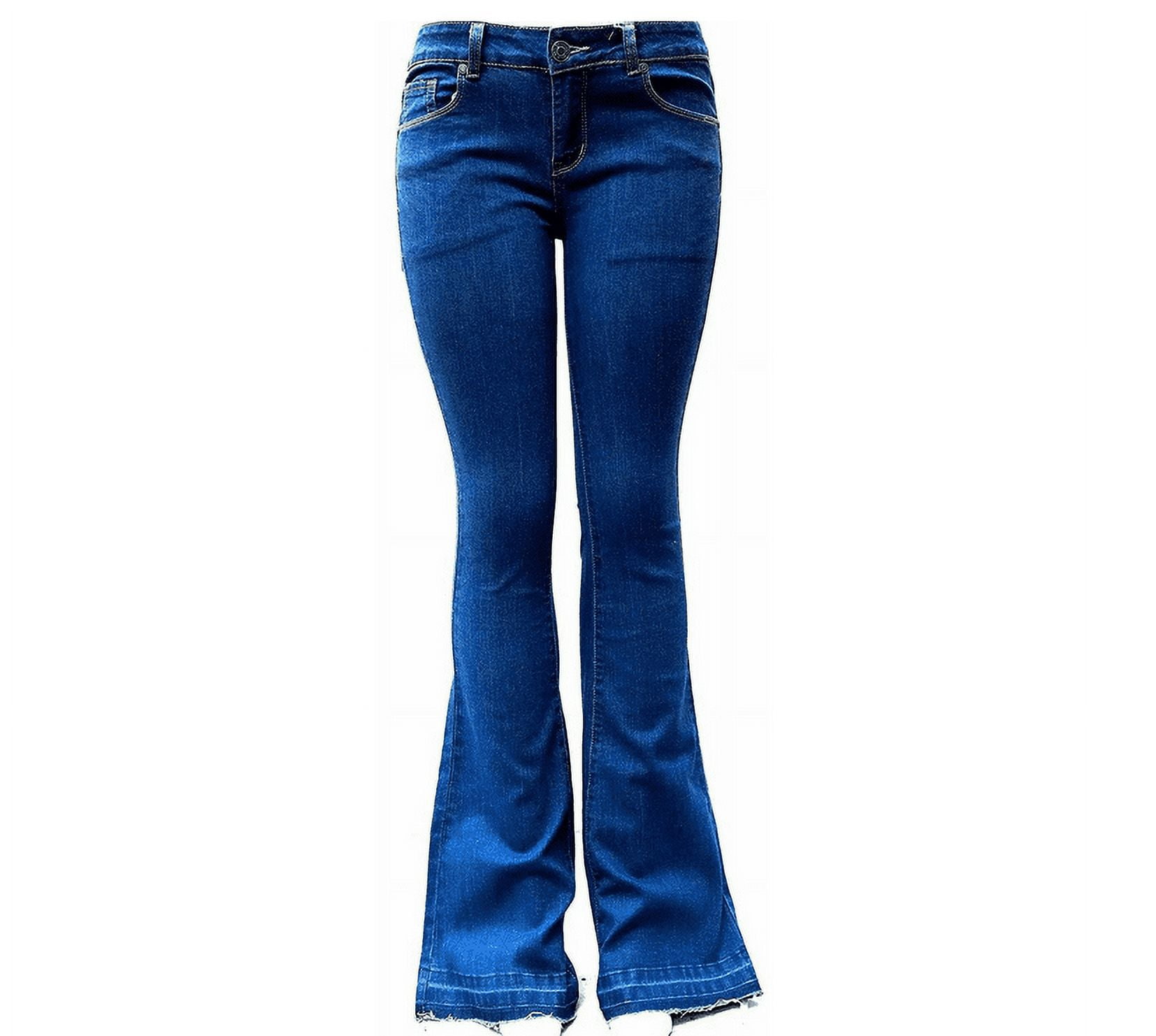 Jack David Women's Juniors 70s Trendy Flared Mid-Waist Fitted Bell Bottom Jeans - Walmart.com